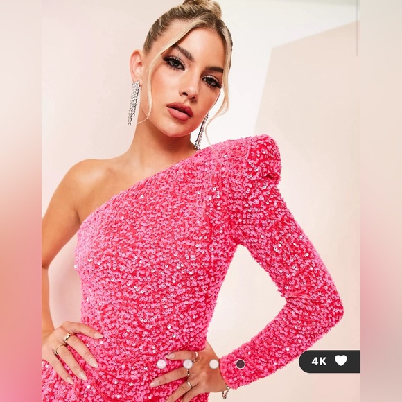 ASOS | Dresses | Nwt Asos Luxe One Shoulder Asymmetric Draped Mini Dress In Pink Sequin Size 2 ...